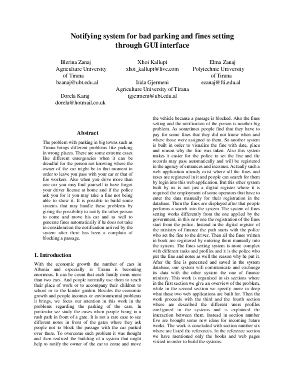 (PDF) Notifying System for Bad Parking and Fines Setting Through GUI interface