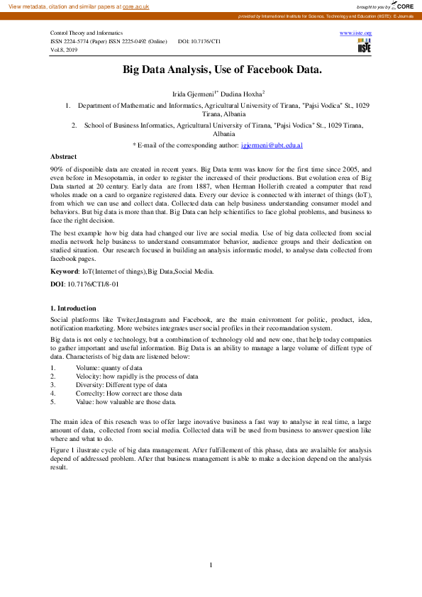 (PDF) Big Data Analysis, Use of Facebook Data