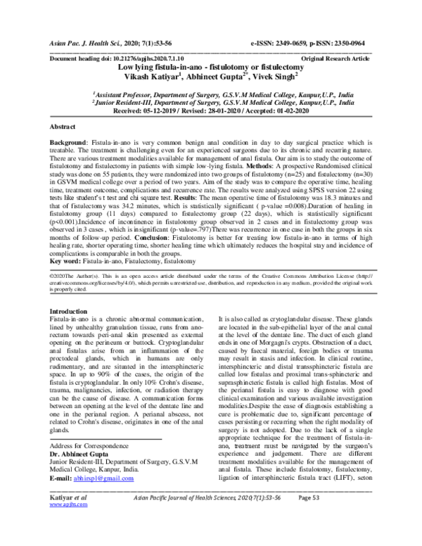 (PDF) Low lying fistula-in-ano - fistulotomy or fistulectomy