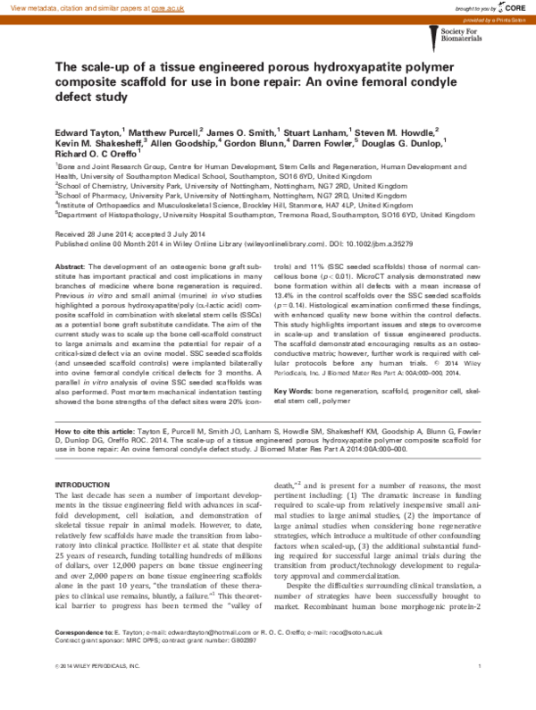 (PDF) The scale-up of a tissue engineered porous hydroxyapatite polymer ...