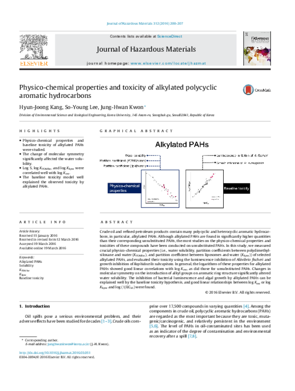 (PDF) Physico-chemical properties and toxicity of alkylated polycyclic aromatic hydrocarbons