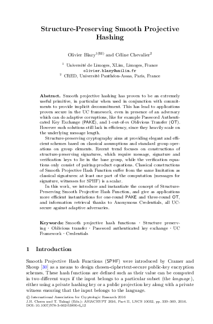 Pdf Structure Preserving Smooth Projective Hashing