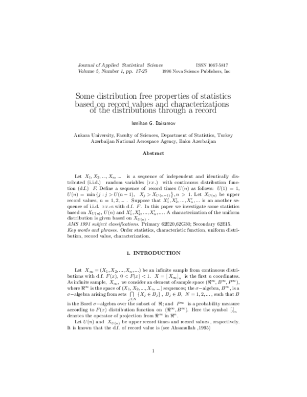 (PDF) Some distribution free properties of statistics based on record values and ...