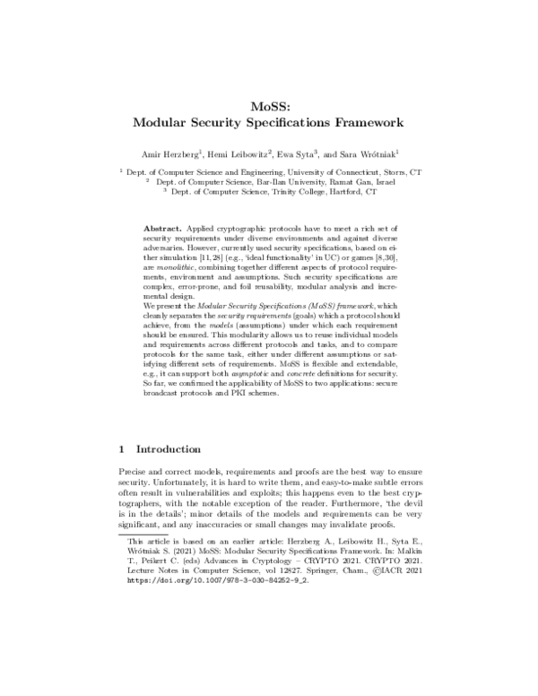 (PDF) MoSS: Modular Security Specifications Framework