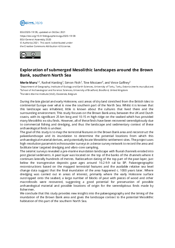 (PDF) Exploration of submerged Mesolithic landscapes around the Brown ...