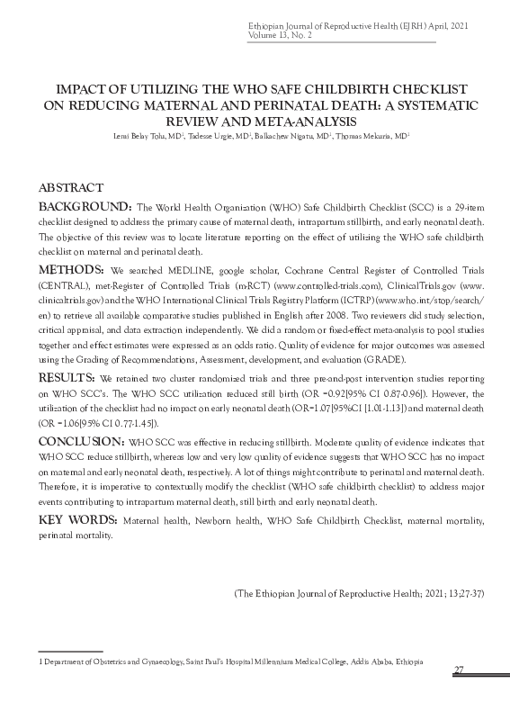 (PDF) Impact of Utilizing the Who Safe Childbirth Checklist on Reducing ...
