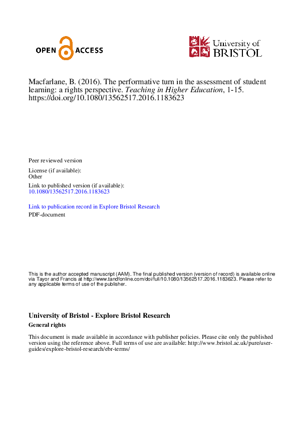 (PDF) The performative turn in the assessment of student learning: a ...