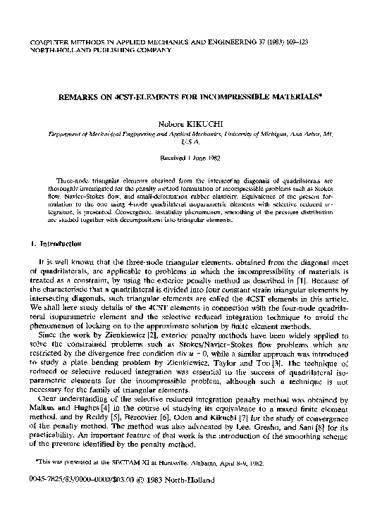 (PDF) Remarks on 4cst-elements for incompressible materials