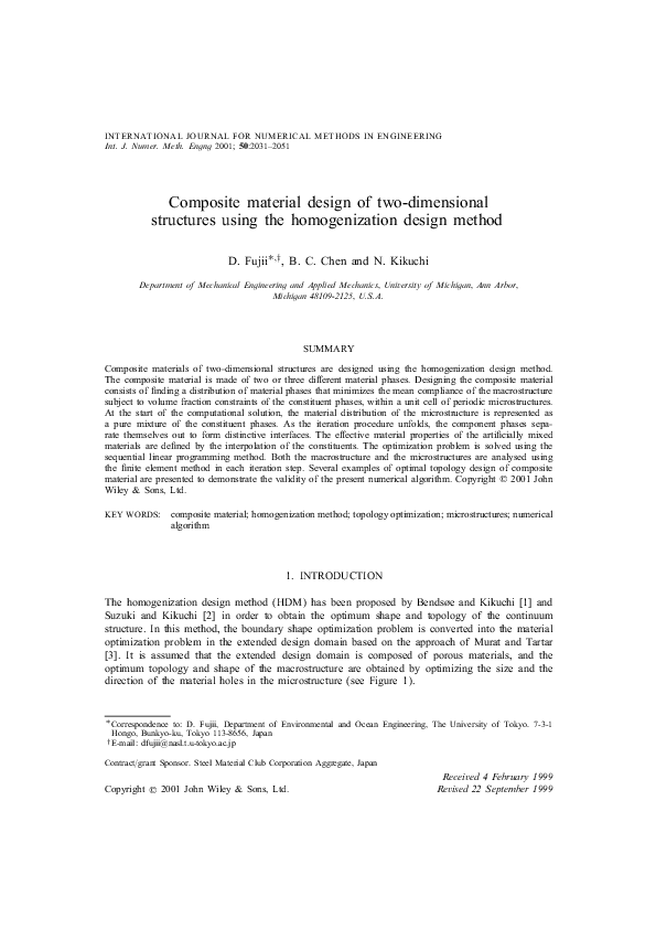 Pdf Composite Material Design Of Two‐dimensional Structures Using The Homogenization Design Method