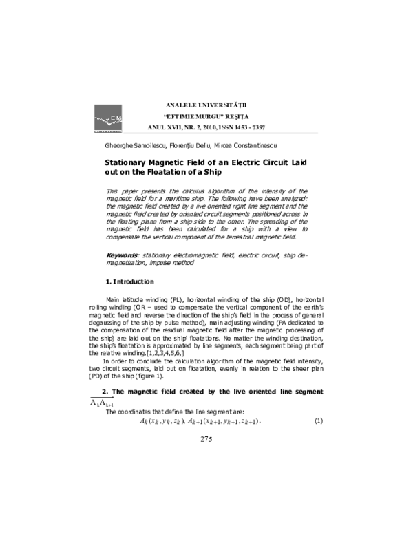 (PDF) Stationary Magnetic Field of an Electric Circuit Laid out on the ...