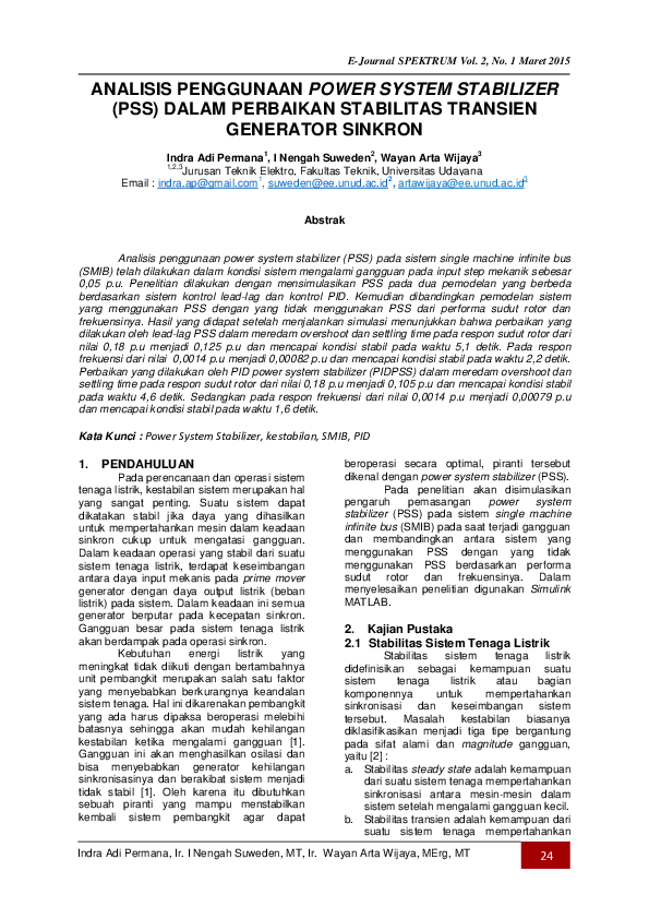 (PDF) Analisis Penggunaan Power System Stabilizer (PSS) Dalam Perbaikan ...