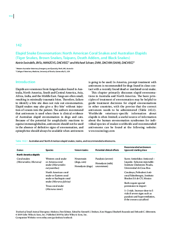 (PDF) Elapid Snake Envenomation: North American Coral Snakes and ...