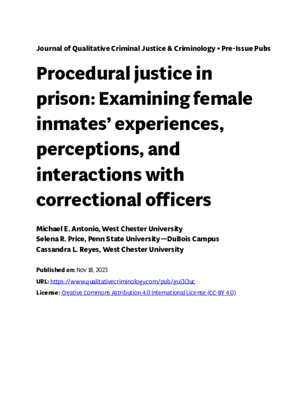 (PDF) Procedural justice in prison: Examining female inmates ...