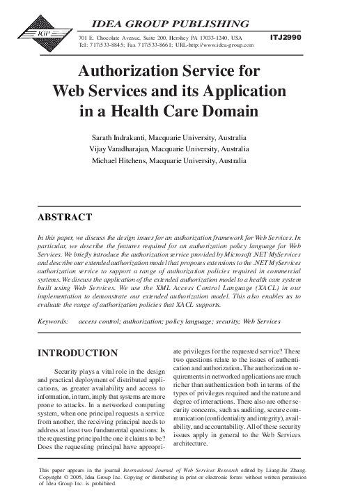 (PDF) Authorization service for Web services and its implementation