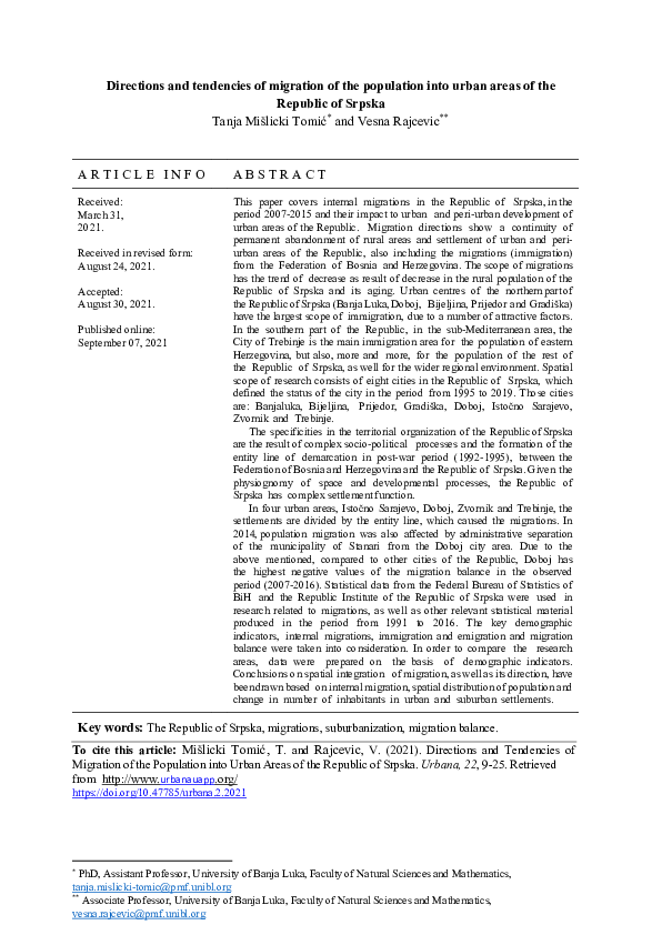 (PDF) Directions and tendencies of migration of the population into urban areas of the republic ...
