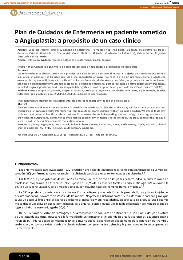 (PDF) Nursing care programme in a patient who has undergone angioplasty ...