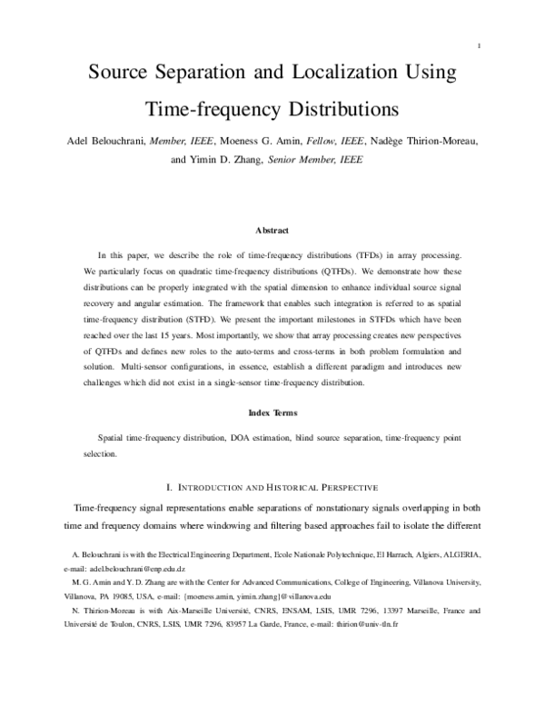 (PDF) Source Separation and Localization Using Time-Frequency Distributions: An Overview