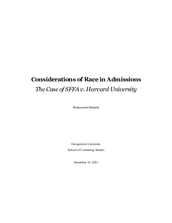 (PDF) Considerations of Race in Admissions - the Case of SFFA v ...