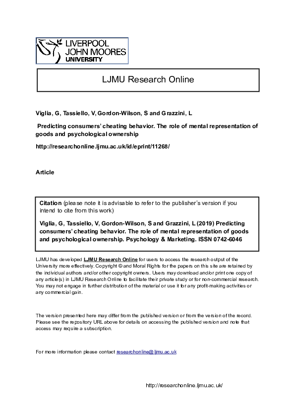 (PDF) Predicting consumers’ cheating behavior. The role of mental ...