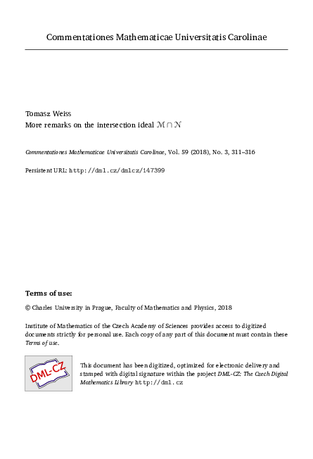 (PDF) More remarks on the intersection ideal ${\mathcal{M}}\cap ...