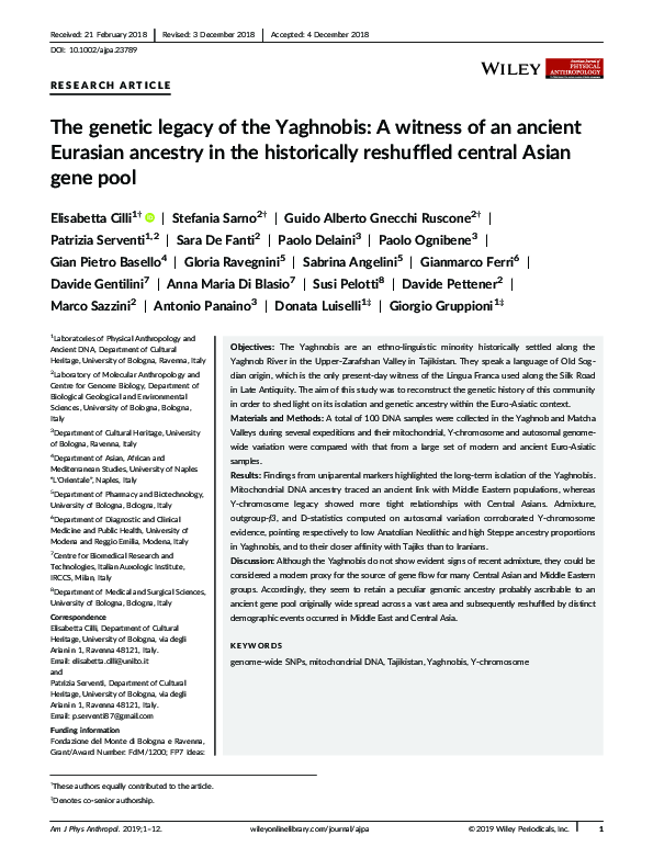 (PDF) The genetic legacy of the Yaghnobis: A witness of an ancient ...