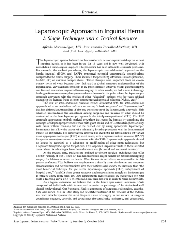 (PDF) Laparoscopic Approach in Inguinal Hernia