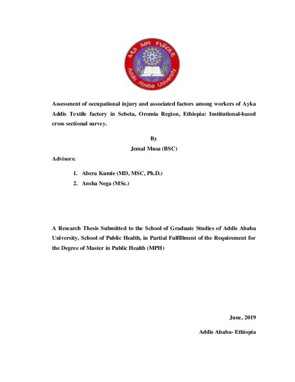 (PDF) Assessment of occupational injury and associated factors among ...