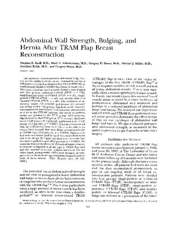 (PDF) Abdominal Wall Strength, Bulging, and Hernia After TRAM Flap ...