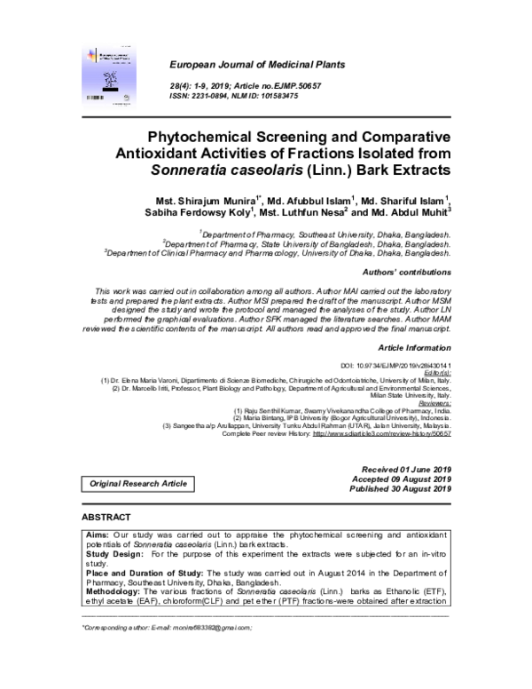 (PDF) Phytochemical Screening and Comparative Antioxidant Activities of Fractions Isolated from ...