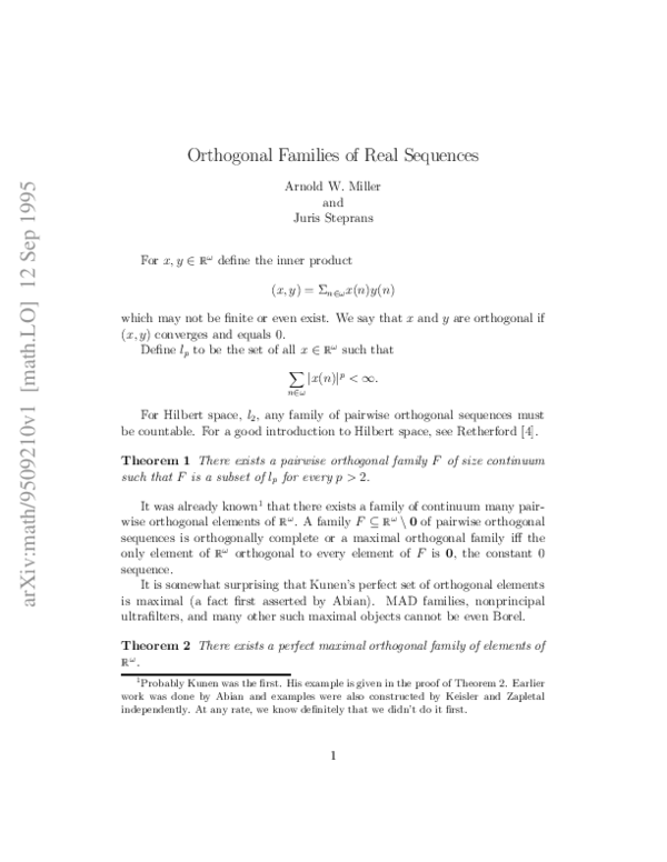 (PDF) Orthogonal families of real sequences