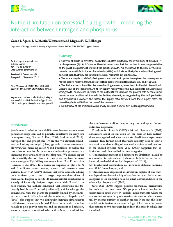 (PDF) Nutrient limitation on terrestrial plant growth – modeling the ...