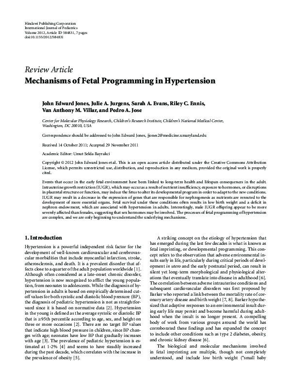 (PDF) Mechanisms of Fetal Programming in Hypertension