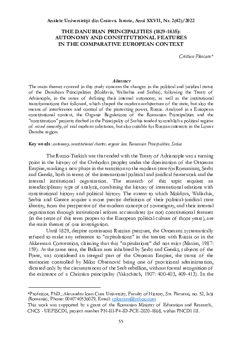 (PDF) The Danubian Principalities (1829-1835): Autonomy and ...