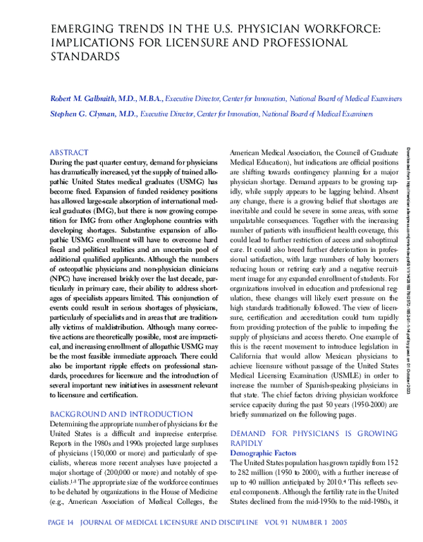(PDF) Emerging Trends in the U.S. Physician Workforce: Implications for ...