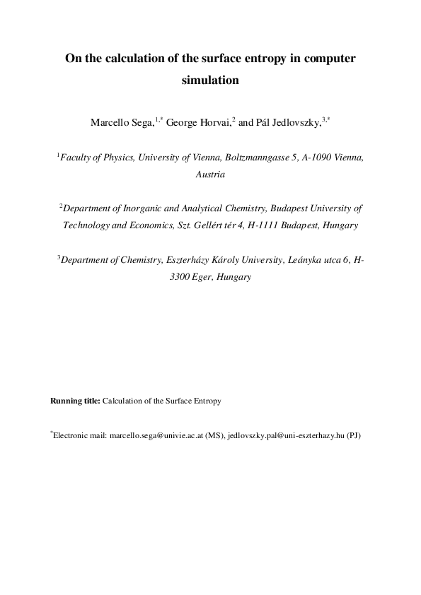 (PDF) On the calculation of the surface entropy in computer simulation