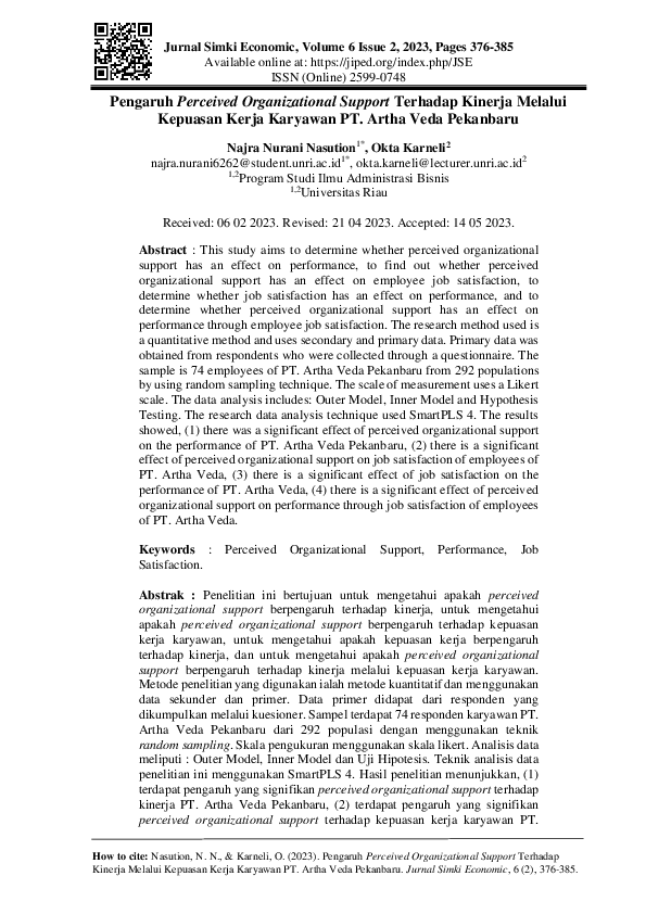 (PDF) Pengaruh Perceived Organizational Support Terhadap Kinerja ...
