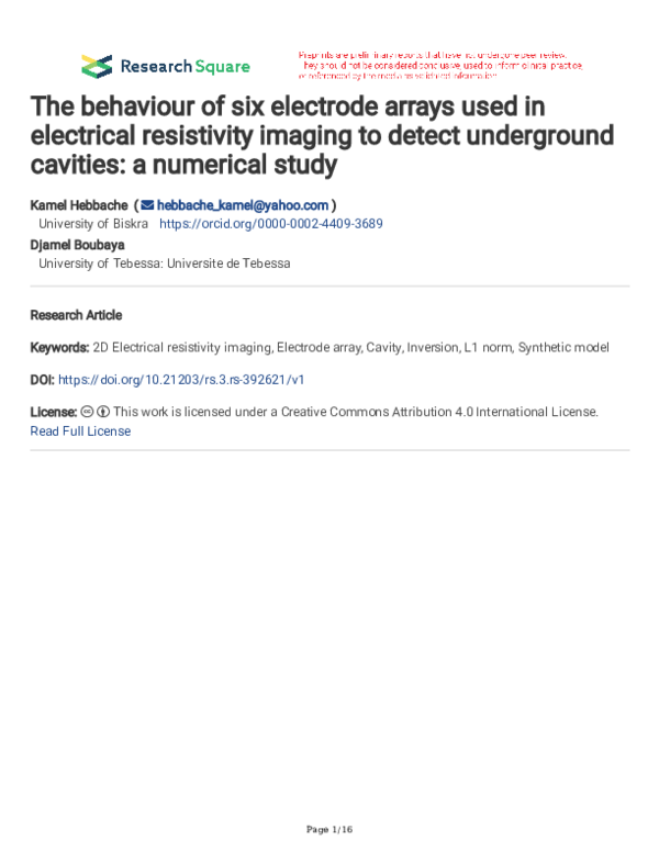 (PDF) The behaviour of six electrode arrays used in electrical resistivity imaging to detect ...