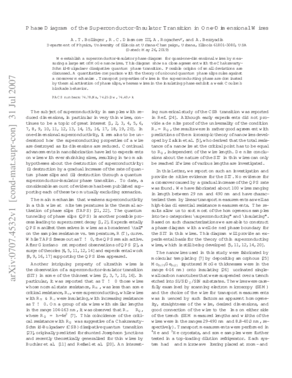 (PDF) Phase Diagram of the Superconductor-Insulator Transition in One-Dimensional Wires