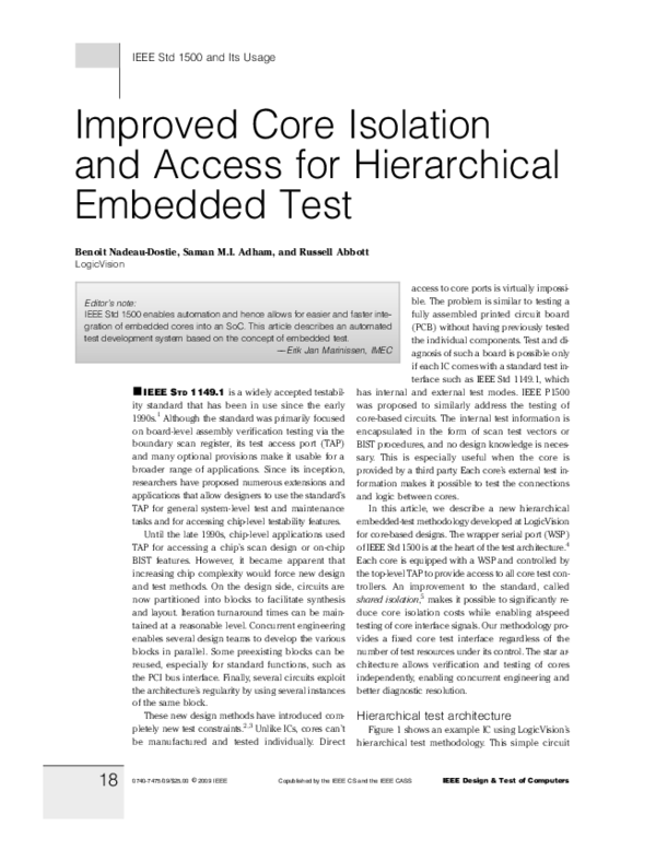 (PDF) Improved Core Isolation and Access for Hierarchical Embedded Test