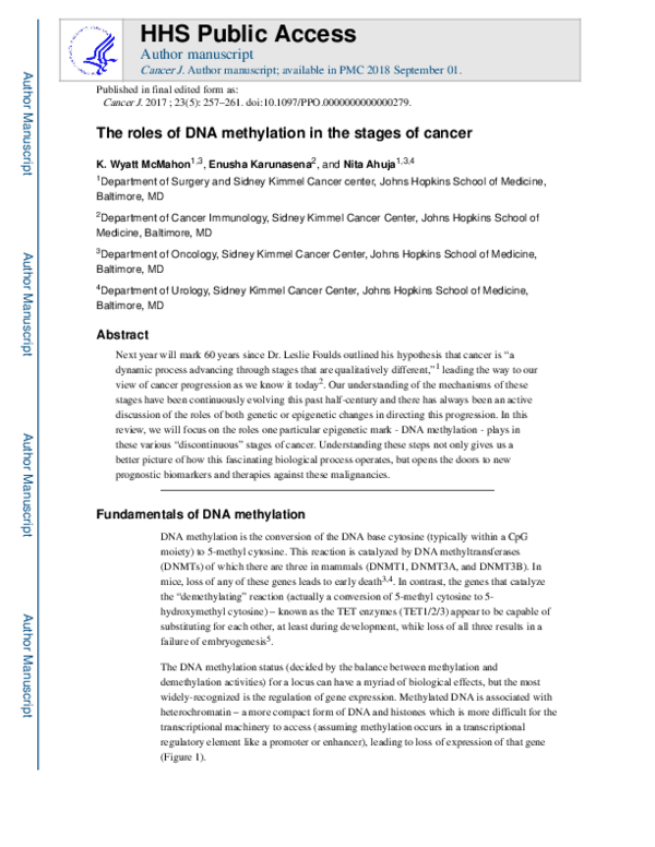 (PDF) The Roles of DNA Methylation in the Stages of Cancer
