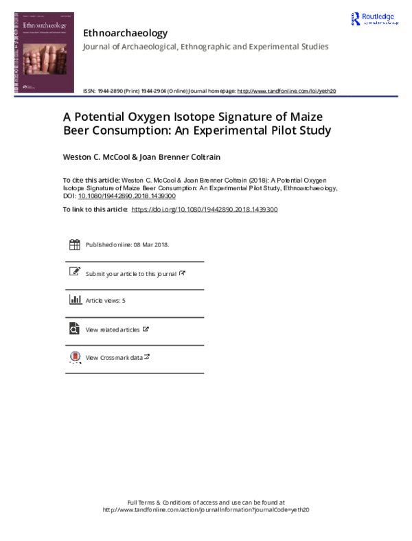 (PDF) A Potential Oxygen Isotope Signature of Maize Beer Consumption ...