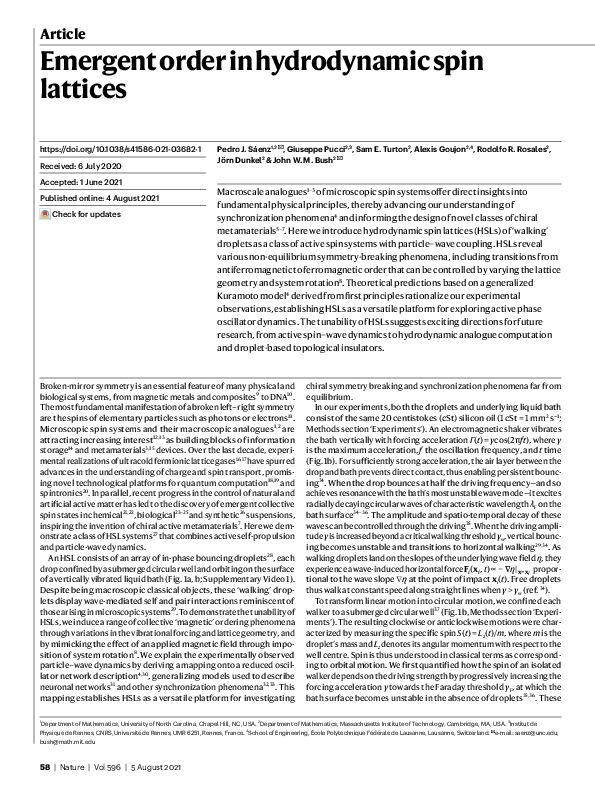 (PDF) Emergent order in hydrodynamic spin lattices