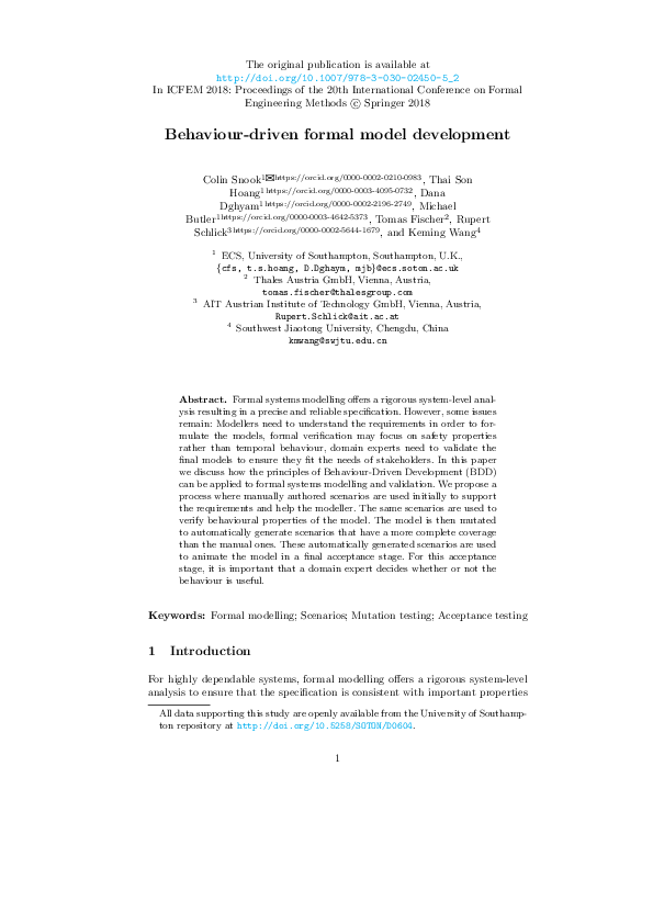 (PDF) Behaviour-Driven Formal Model Development