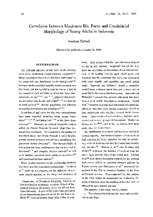 (PDF) Correlation between maximum bite force and craniofacial morphology of young adults in ...
