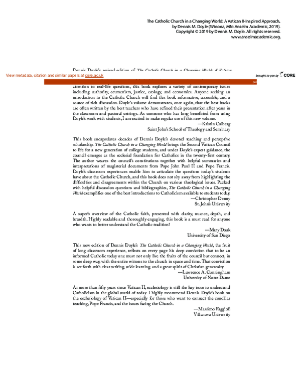 (PDF) The Catholic Church in a Changing World: A Vatican II-Inspired ...