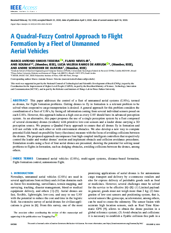 (PDF) A Quadral-Fuzzy Control Approach to Flight Formation by a Fleet of Unmanned Aerial Vehicles