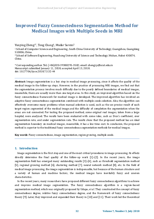 (PDF) Improved Fuzzy Connectedness Segmentation Method for Medical ...