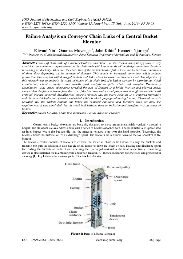 (PDF) Failure Analysis on Conveyor Chain Links of a Central Bucket Elevator