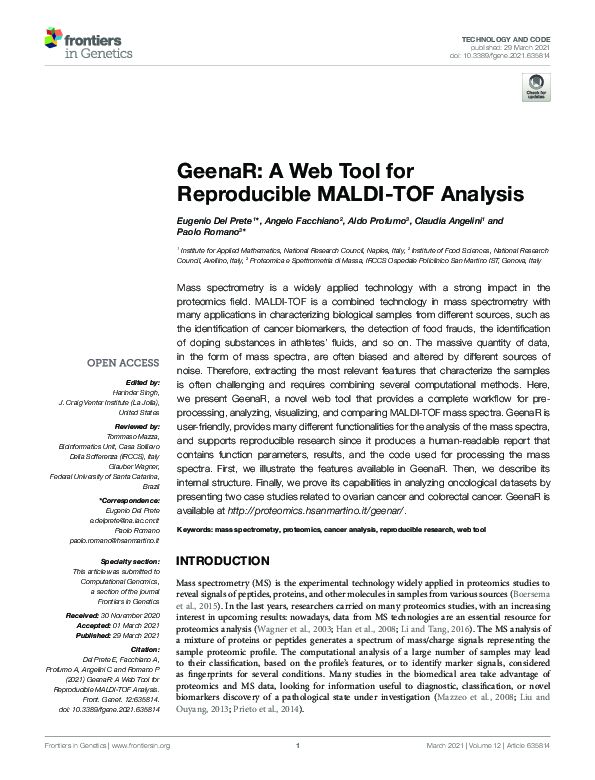 (PDF) GeenaR: A Web Tool for Reproducible MALDI-TOF Analysis