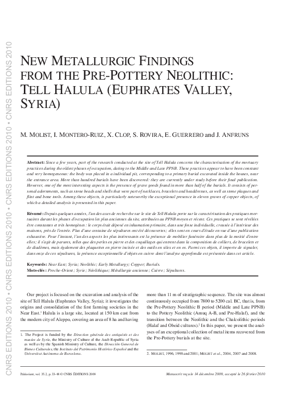 (PDF) New Metallurgy Findings from the Pre-Pottery Neolithic: Tell ...